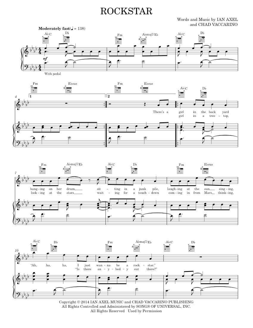 Play Official version of Rockstar Sheet Music by A Great Big World for ...