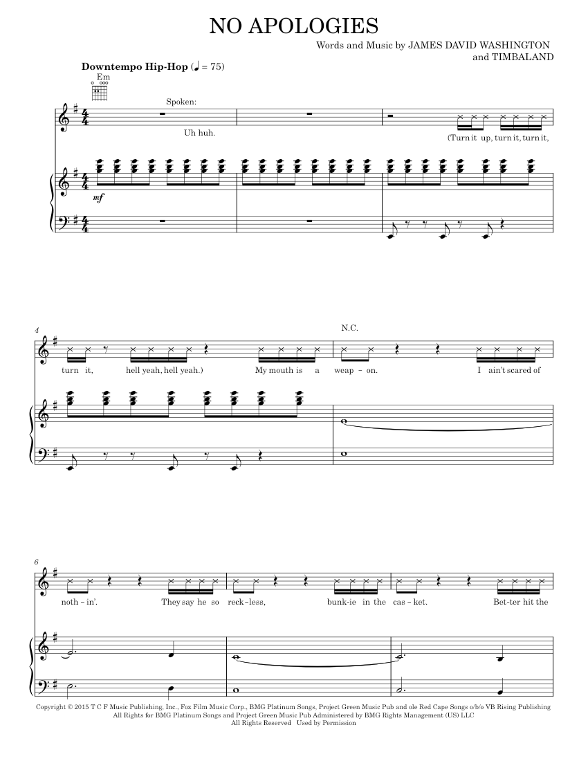 Play Official version of No Apologies sheet music by Jamal/Jussie ...
