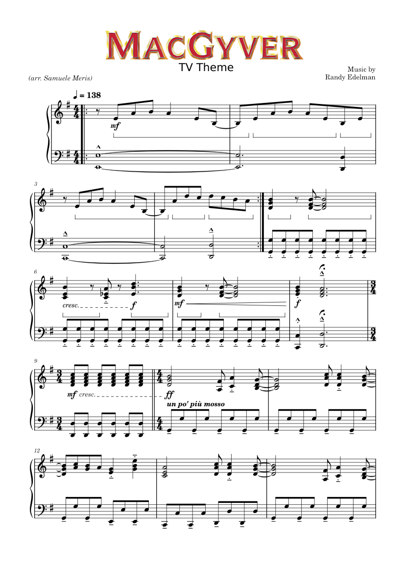 Macgyver Theme – Randy Edelman Sheet Music for Piano (Solo) | MuseScore.com