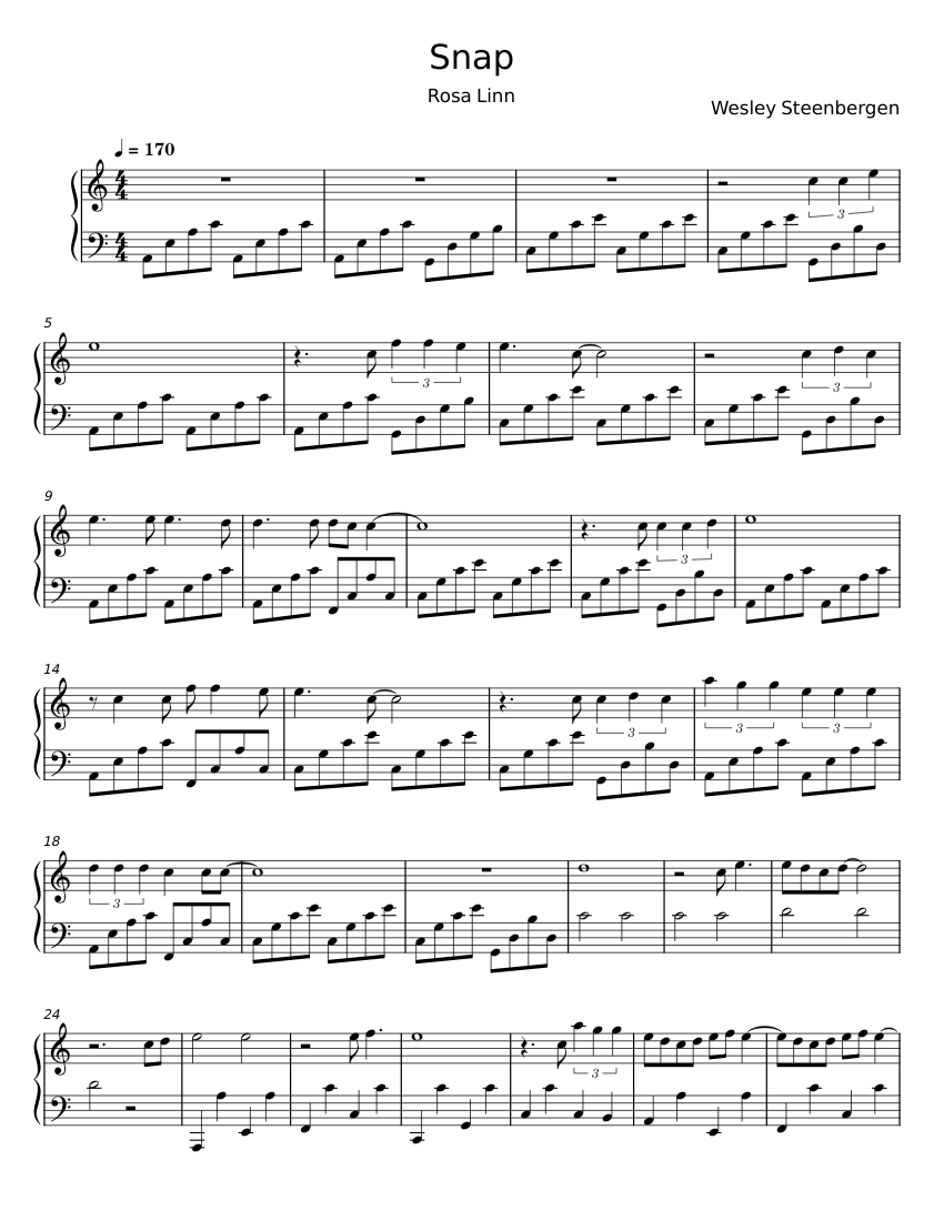 SNAP - Rosa Linn Sheet music for Piano (Solo) Easy | Musescore.com