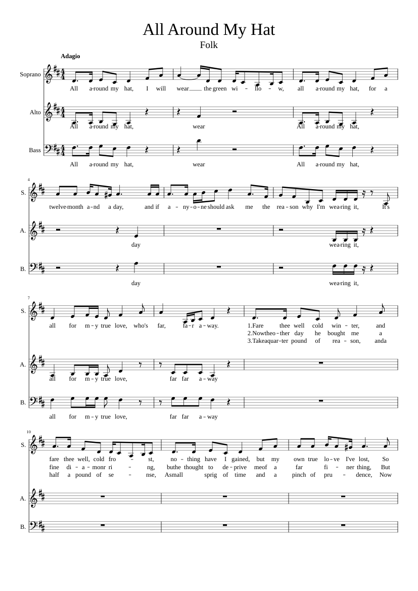 All Around My Hat Sheet music for Bass guitar (Choral) | Musescore.com