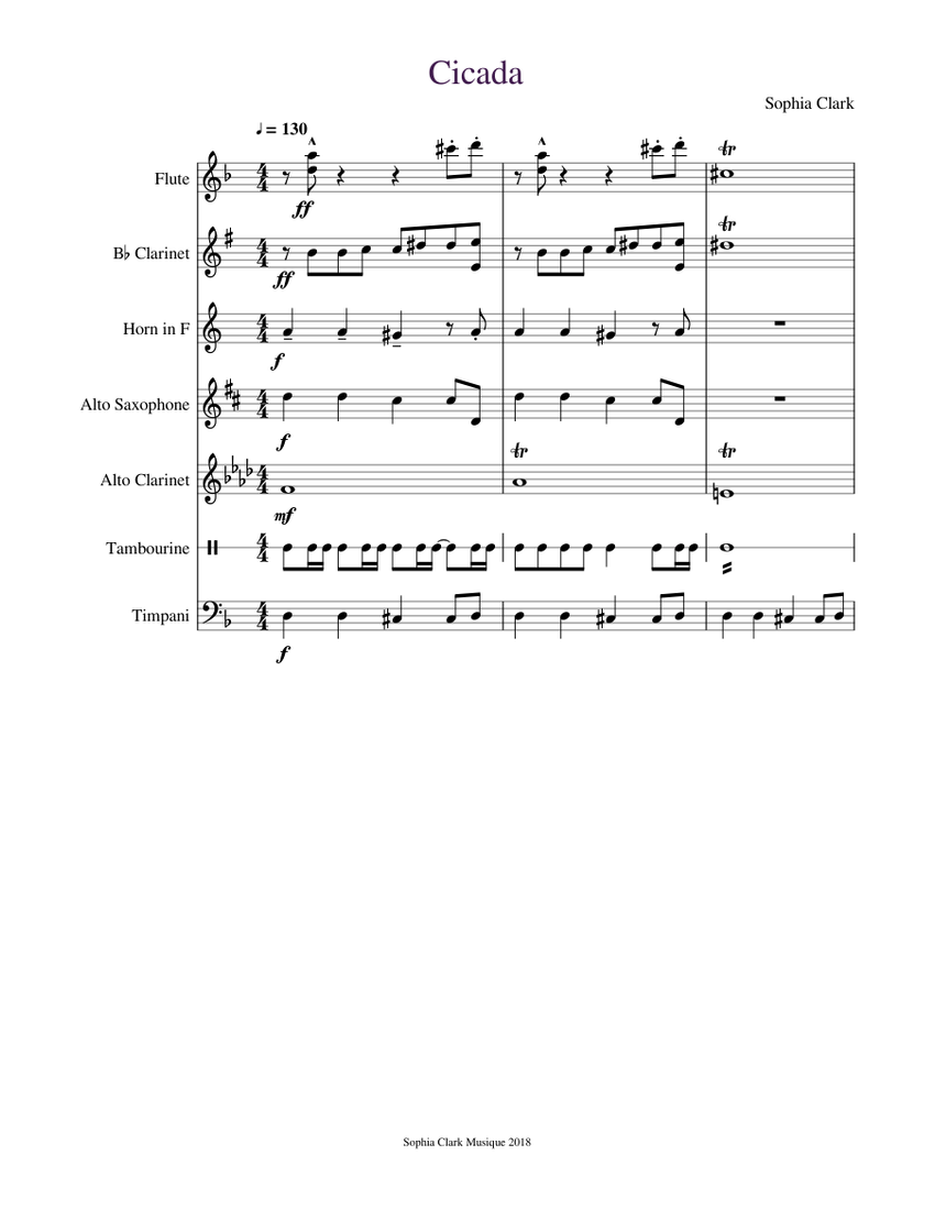 Cicada Sheet music for Flute, Clarinet (In B Flat), Saxophone (Alto ...