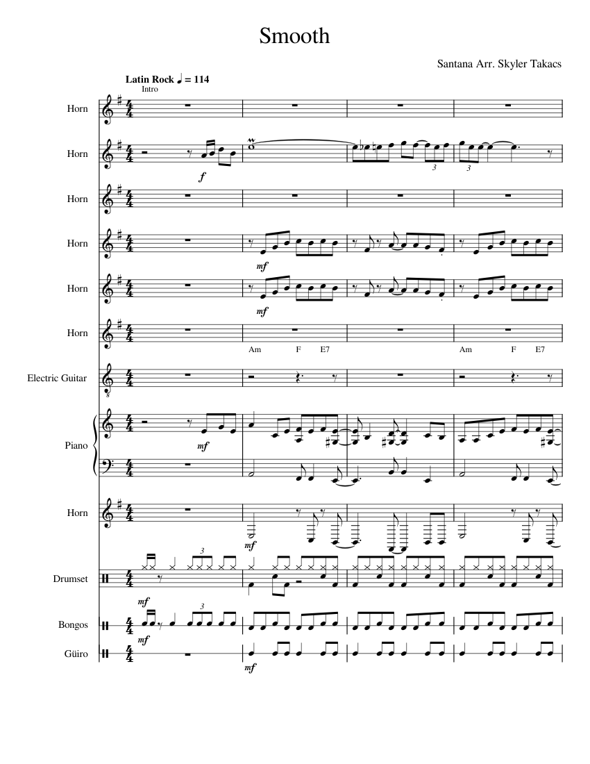 Smooth - Santana. Trompas Sheet music for Piano, French horn, Guitar ...