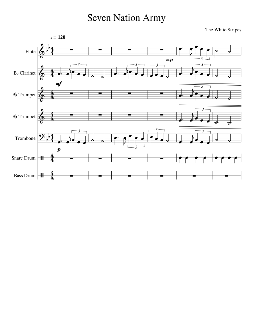 Seven Nation Army Sheet music for Trombone, Flute, Clarinet in b-flat ...