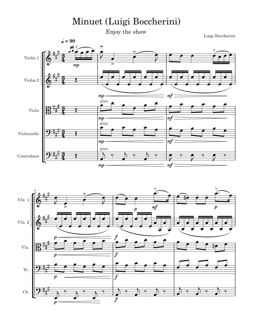 Minuet (Luigi Boccherini)(String Quintet) Sheet Music for Violin, Viola ...