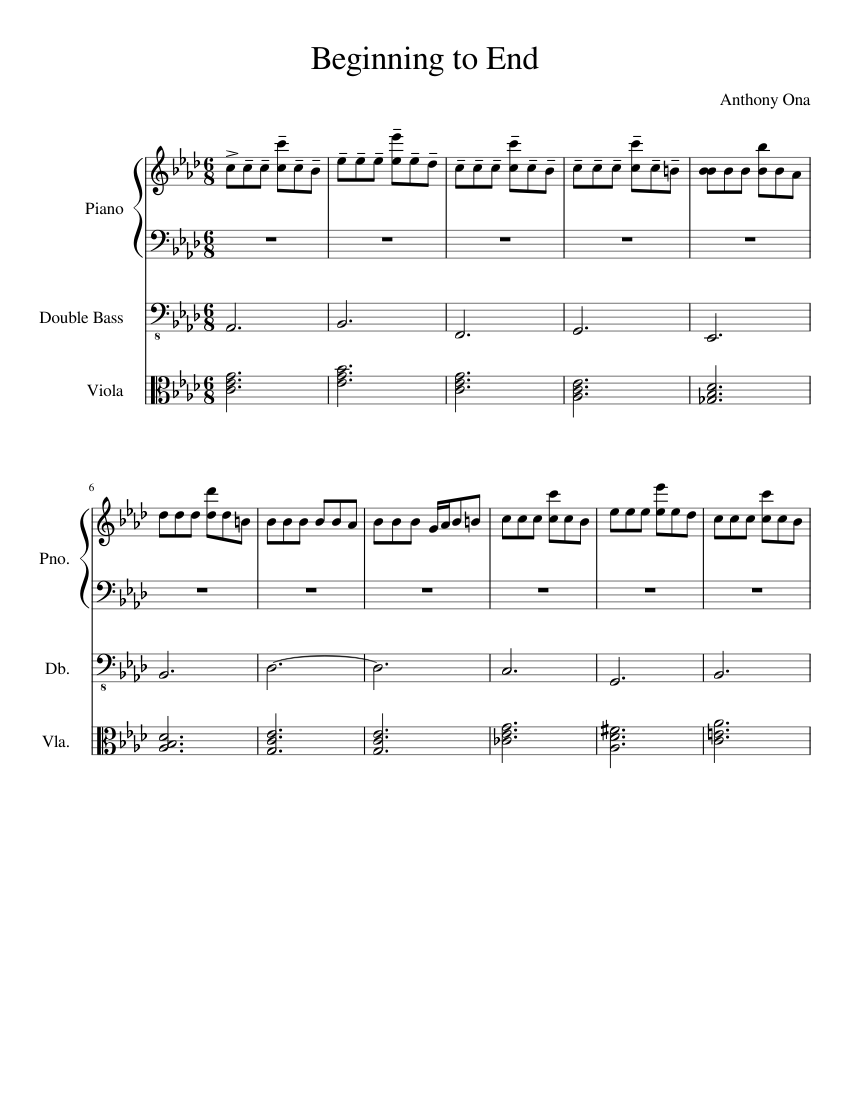 First few bars Sheet music for Piano, Contrabass, Viola (Mixed Trio ...