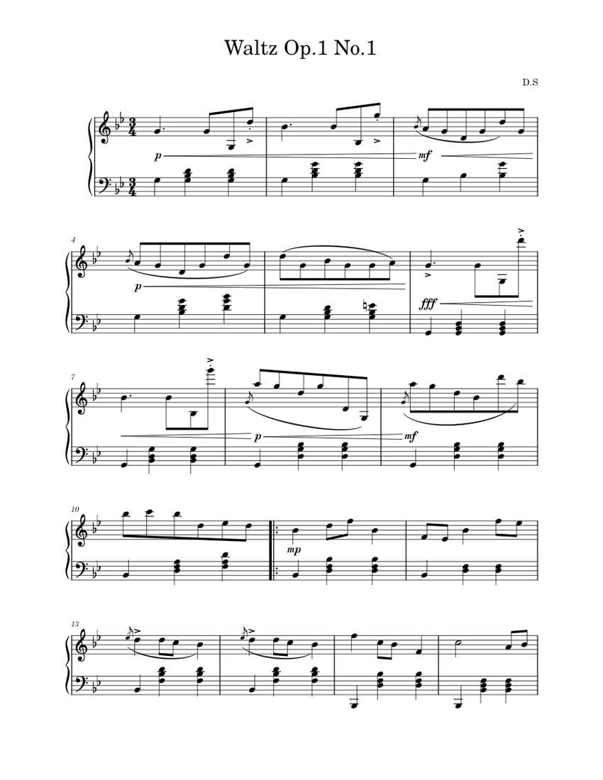 Waltz Op.1 No.1 Sheet music for Piano (Solo) Easy | Musescore.com