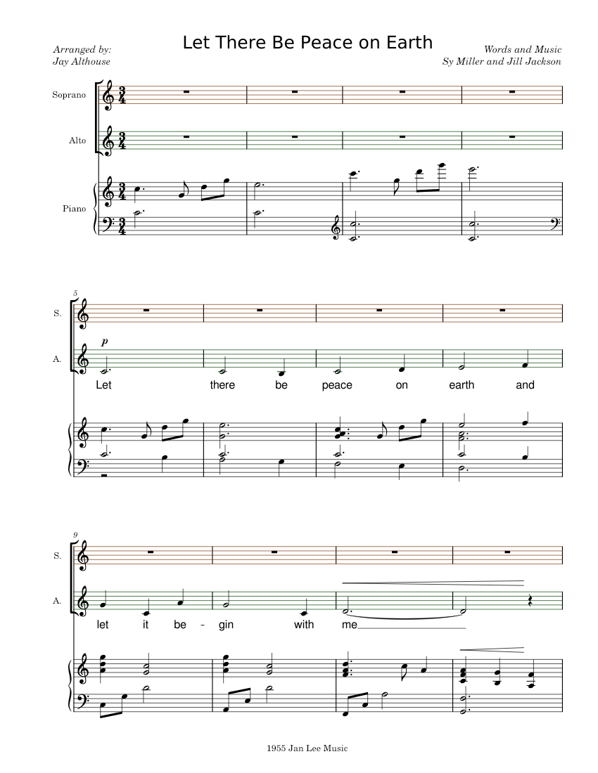 Let There Be Peace on Earth (2 parts)/ Jay Althouse Sheet music for ...