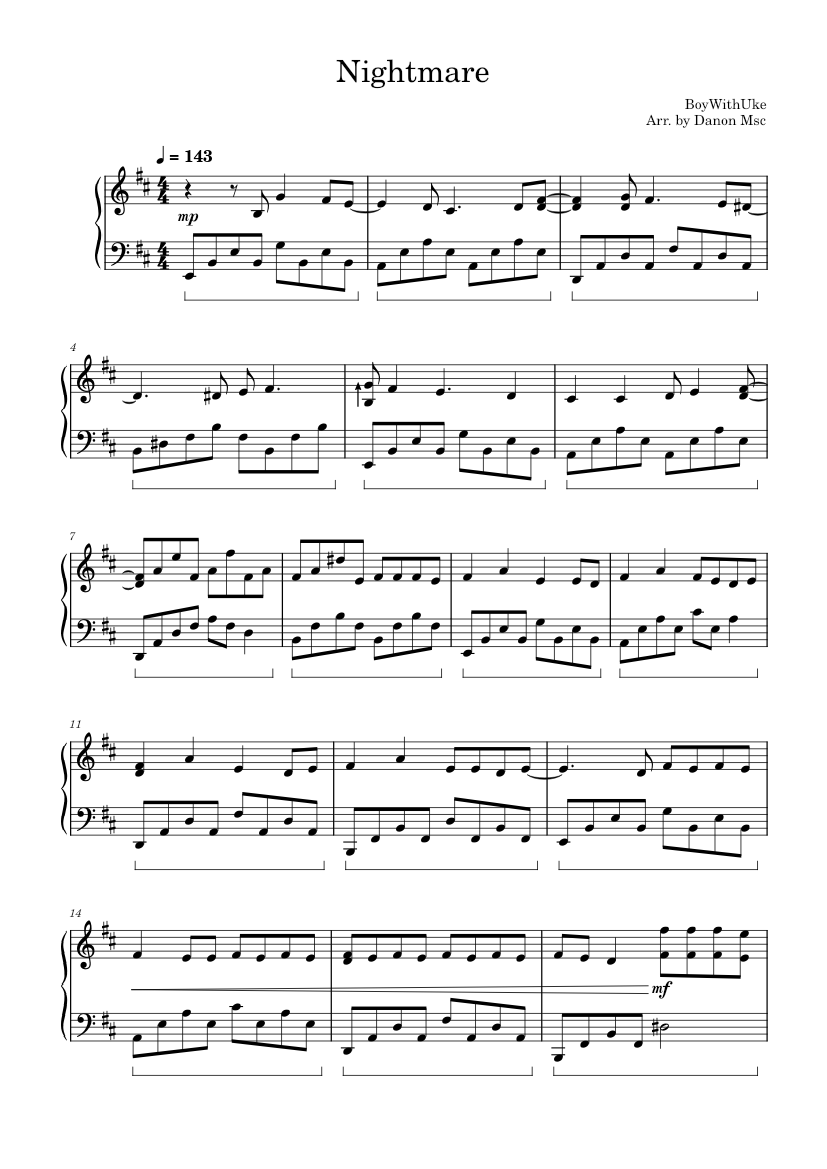 Nightmare – BoyWithUke (Full Piano Cover) Sheet Music for Piano (Solo ...