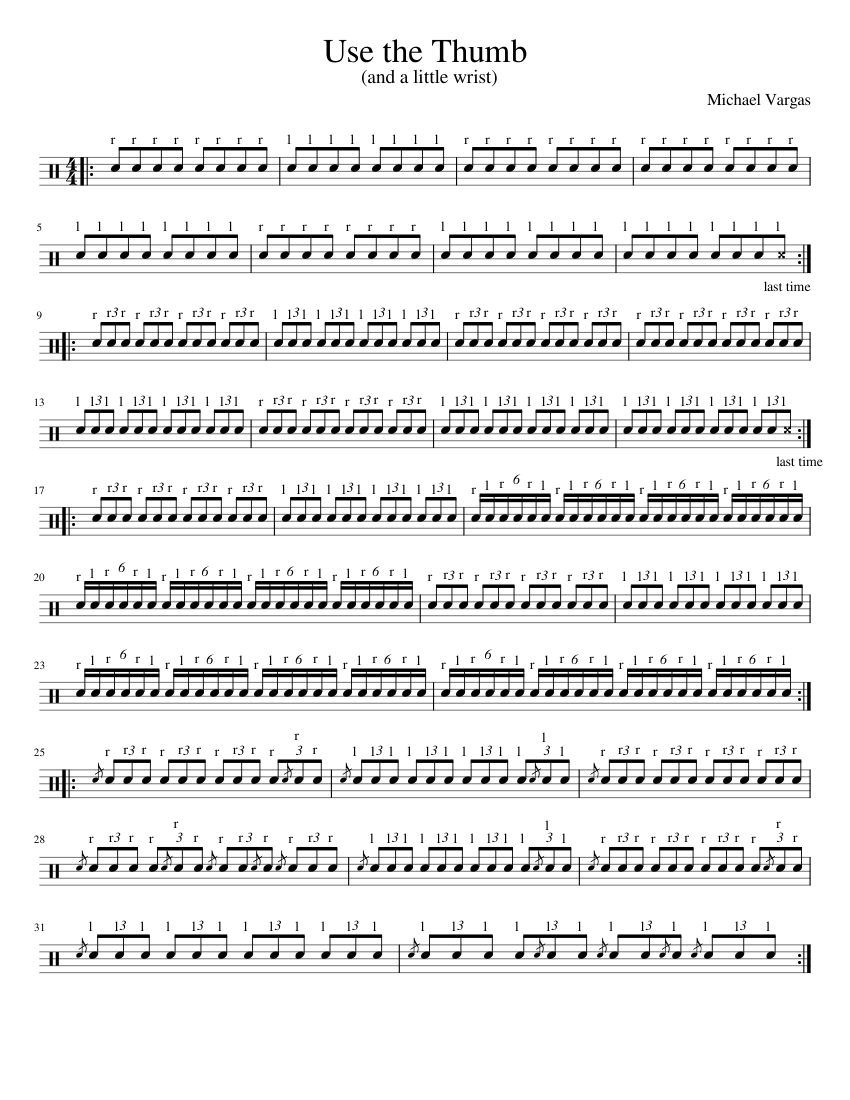 Use_the_Thumb Sheet music for Snare drum (Solo) | Musescore.com