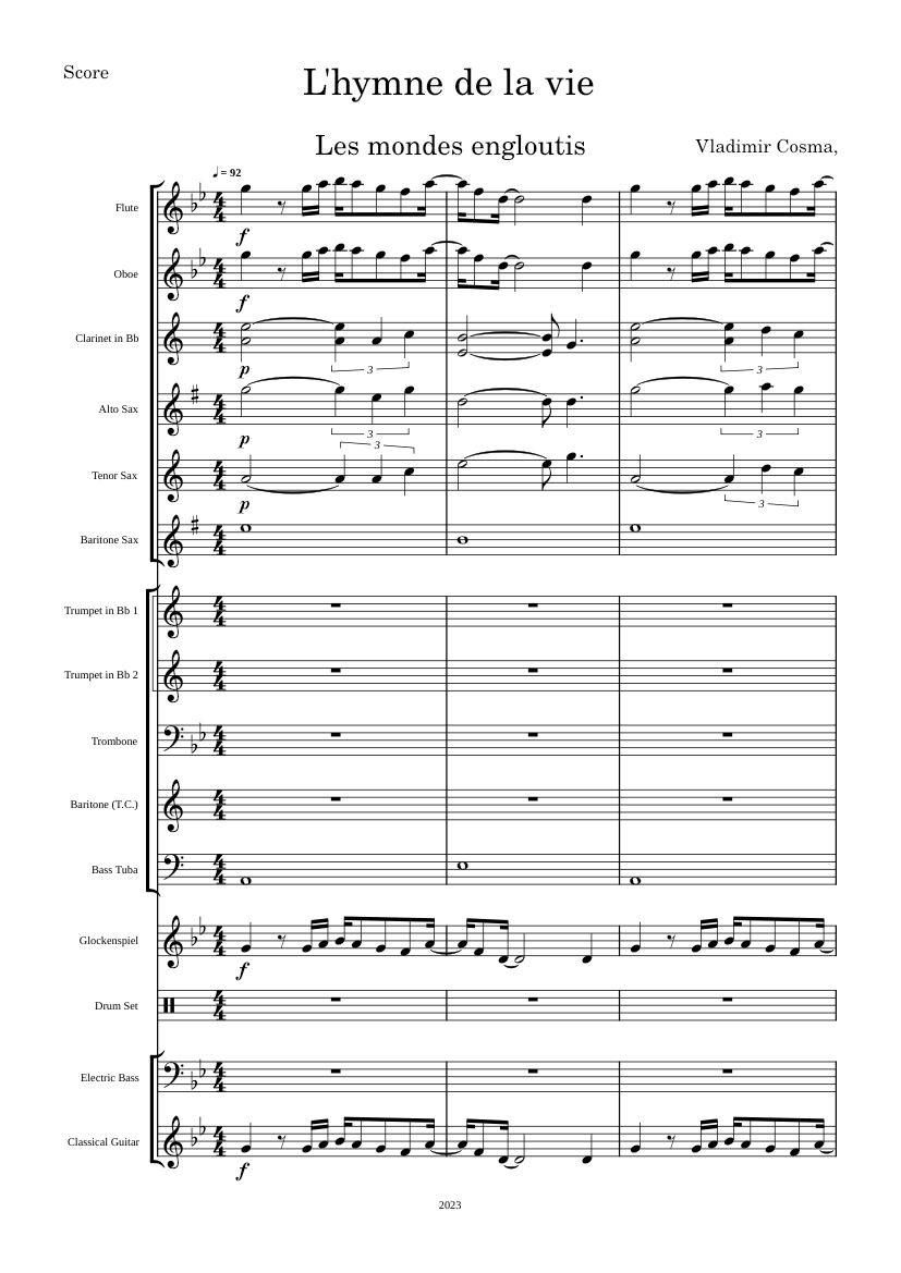 L'hymne de la vie – Kids United hymne de la vie Sheet music for Trombone, Tuba, Flute, Oboe ...