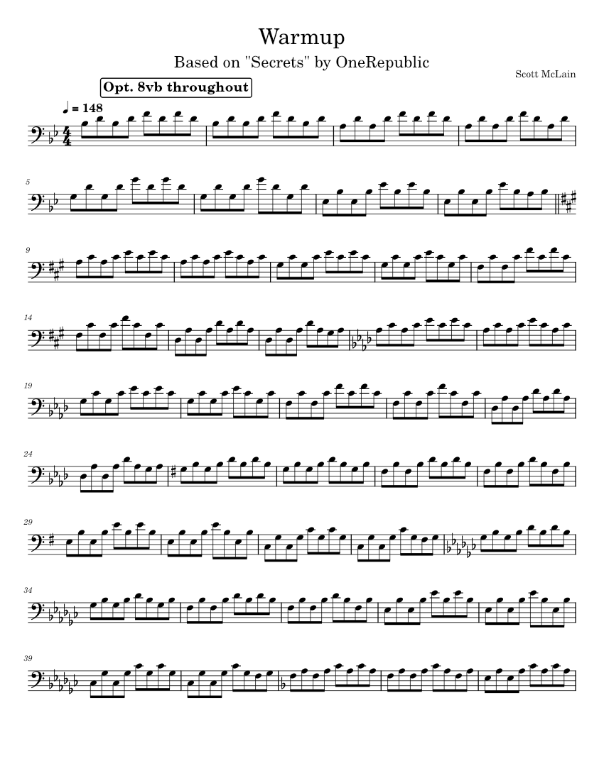 Bass Clef Exercise on "Secrets" by OneRepublic Sheet music for ...