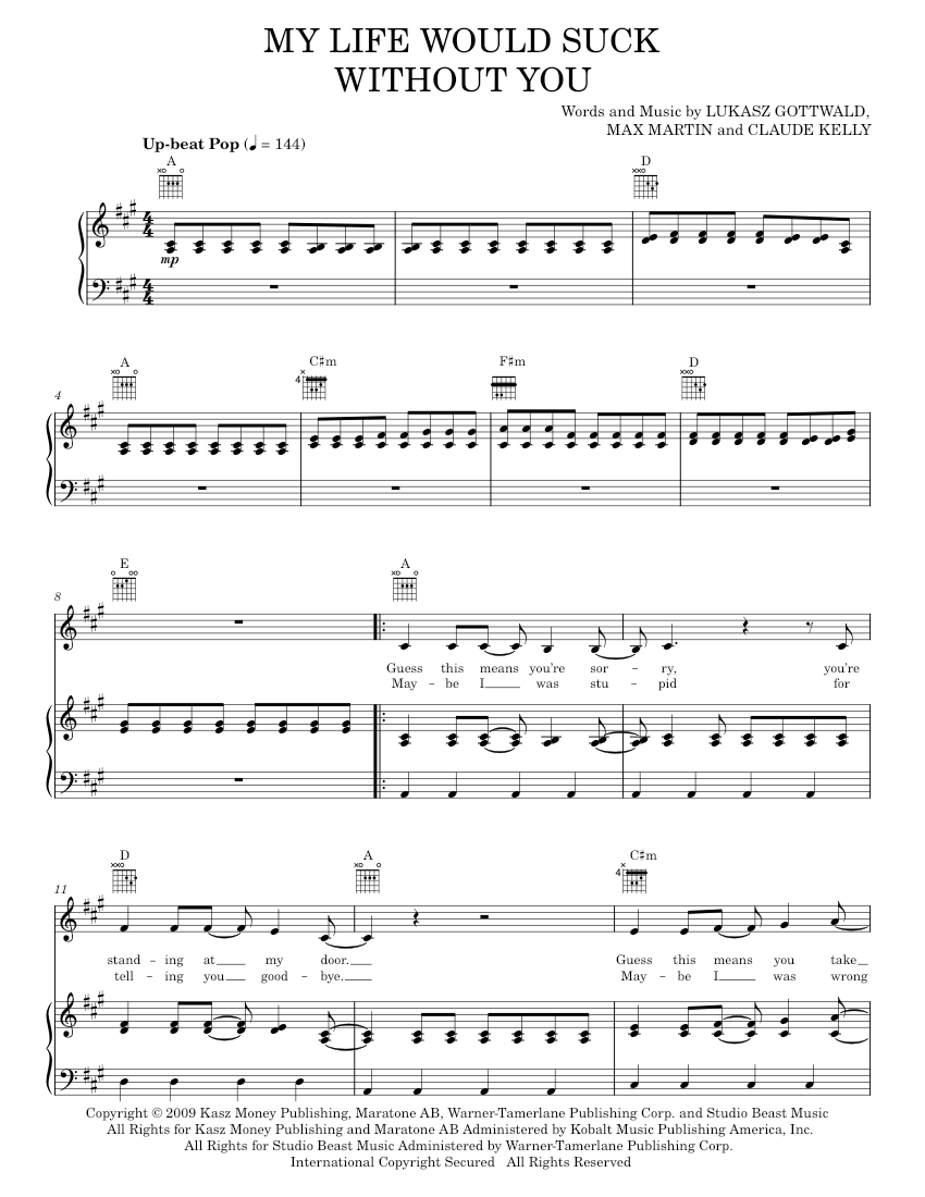 Play Official version of My Life Would Suck Without You sheet music by ...