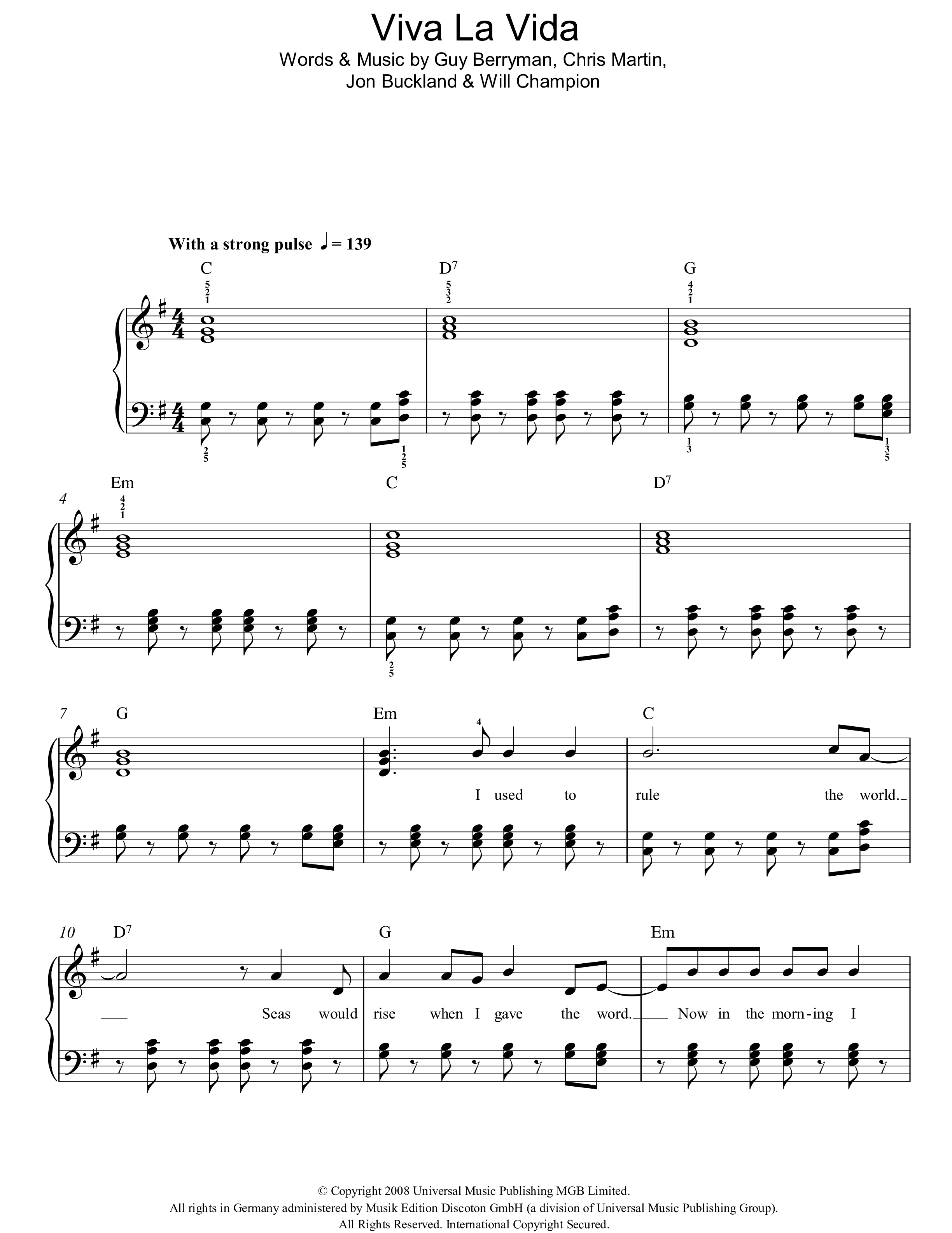 Viva la Vida Sheet music for Piano by Coldplay Official | MuseScore.com