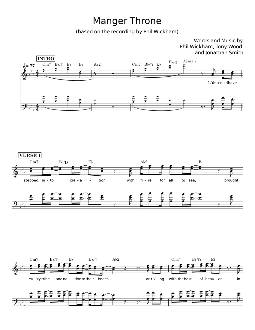 Manger Throne - Phil Wickham Sheet Music with Chords for Synthesizer ...
