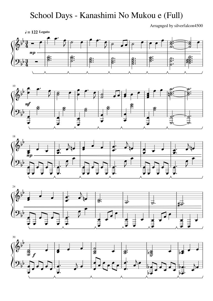 Kanashimi no Mukou E - School Days Sheet Music for Piano (Solo ...