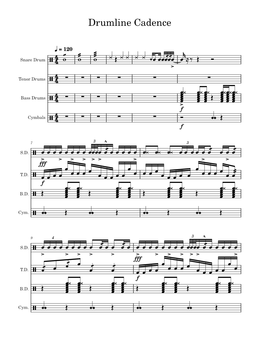 Drumline Cadence Full King - Nicholas Geddes Sheet music for Snare drum ...