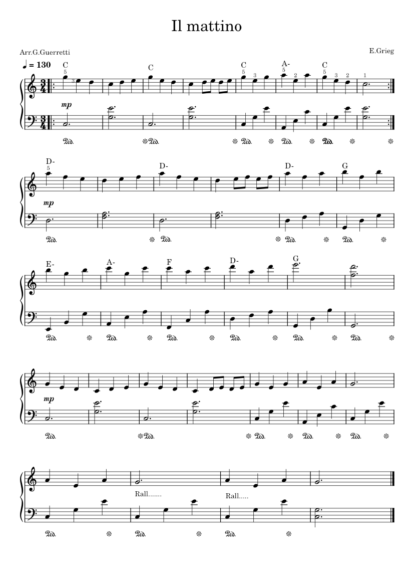 Il mattino – E.Grieg Sheet Music for Piano (Solo) Easy | MuseScore.com