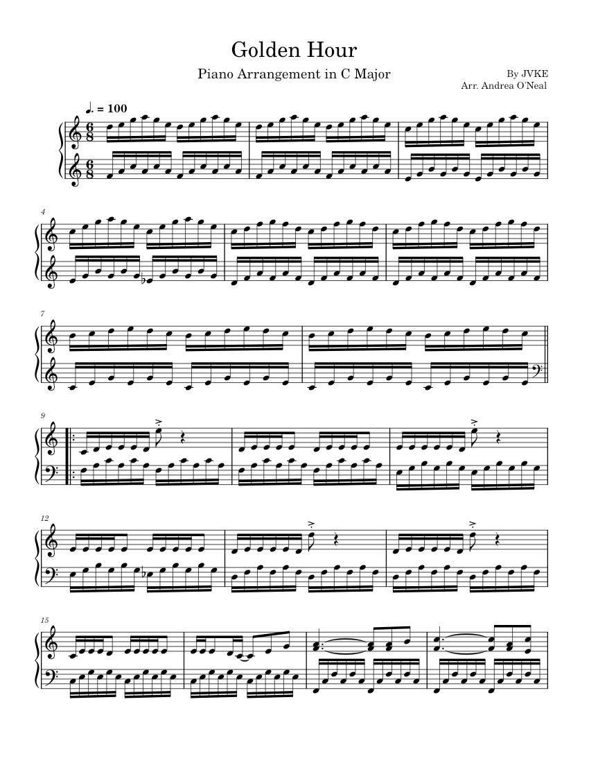 Golden hour – JVKE - Easy Arrangement in C Major Sheet Music for Piano ...