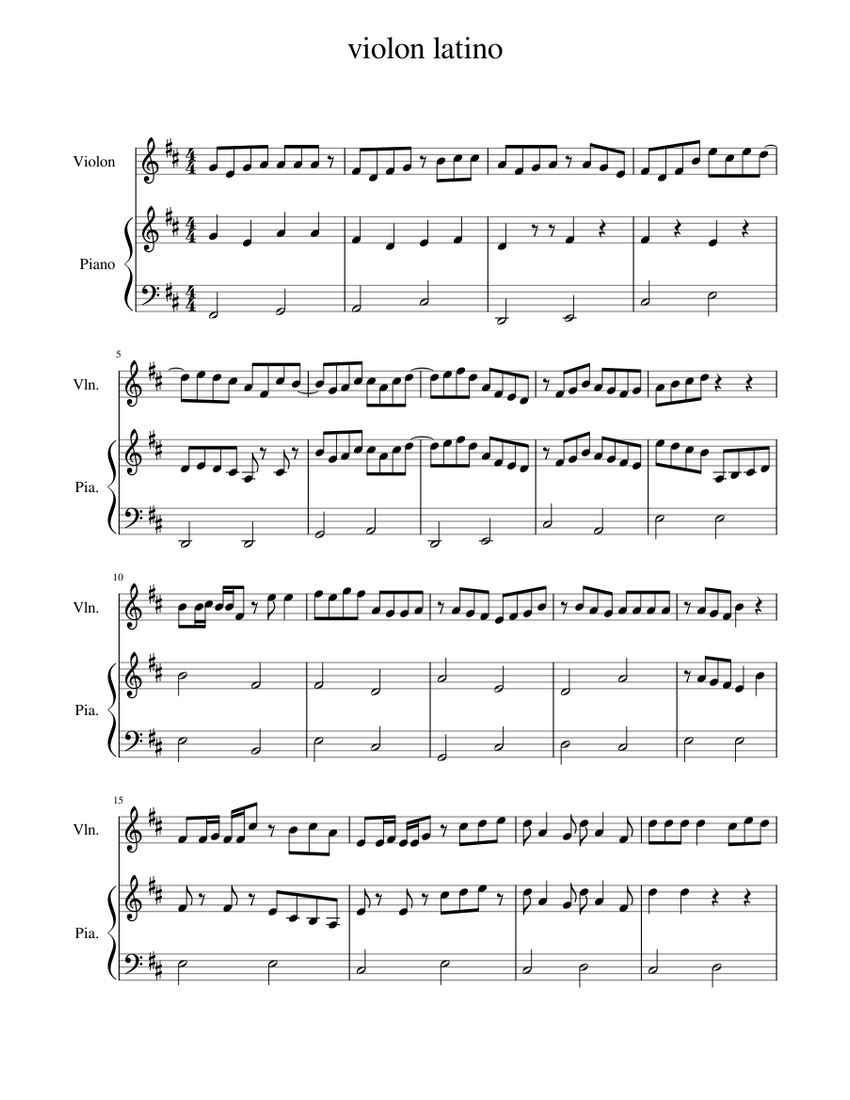 violon latino piz Sheet music for Piano, Violin (String Duet ...