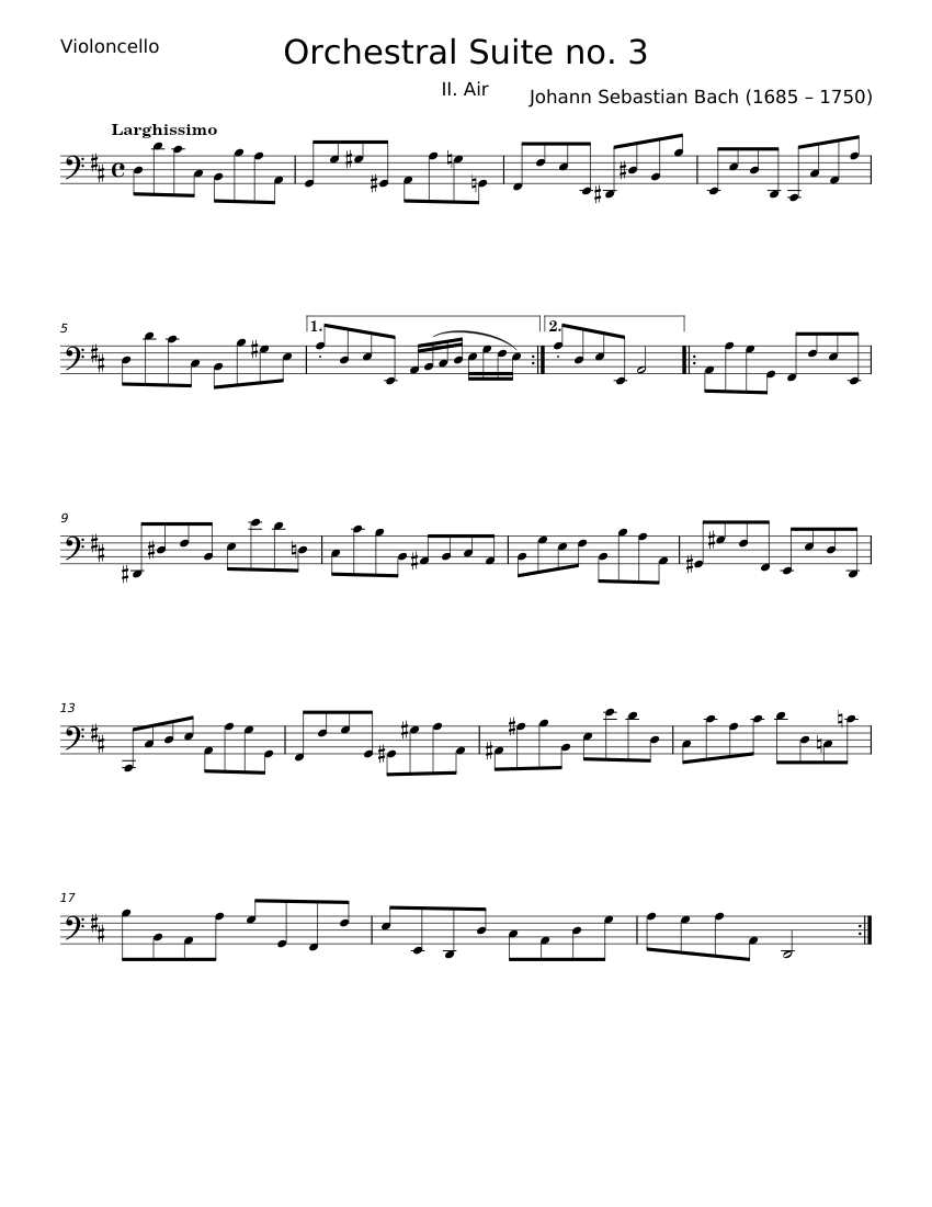 Orchestral Suite No.3 - Johann Sebastian Bach Sheet music for Cello ...
