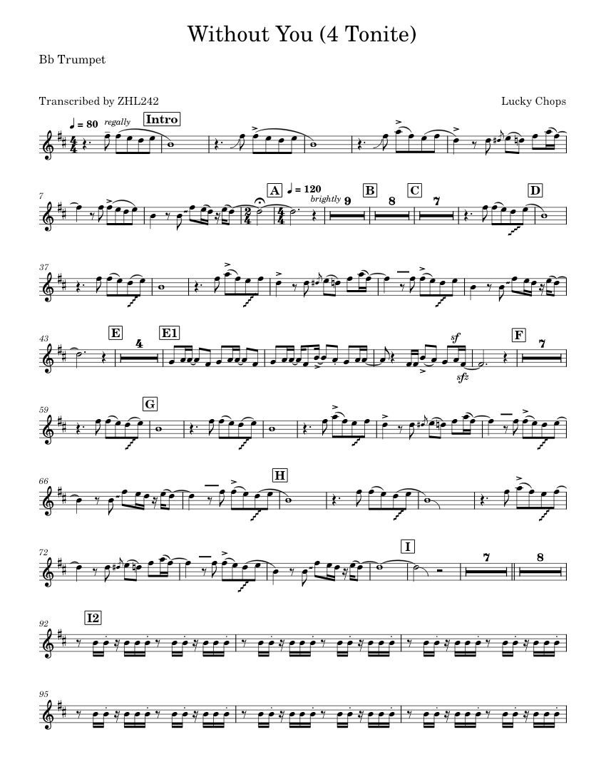 Without You - Lucky Chops Sheet Music for Trumpet in b-flat (Solo) | MuseScore.com