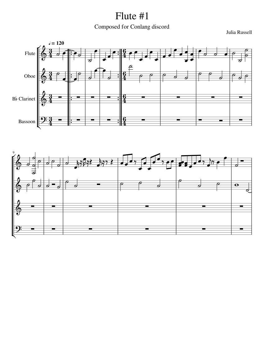 Flute 2 for conlang discord 1 Sheet music for Flute, Oboe, Clarinet in ...