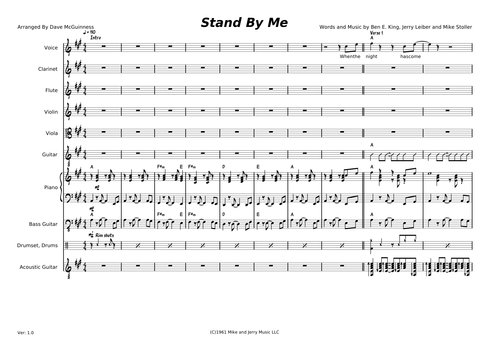 Stand By Me – Ben E.King Sheet music for Piano, Vocals, Flute, Clarinet ...