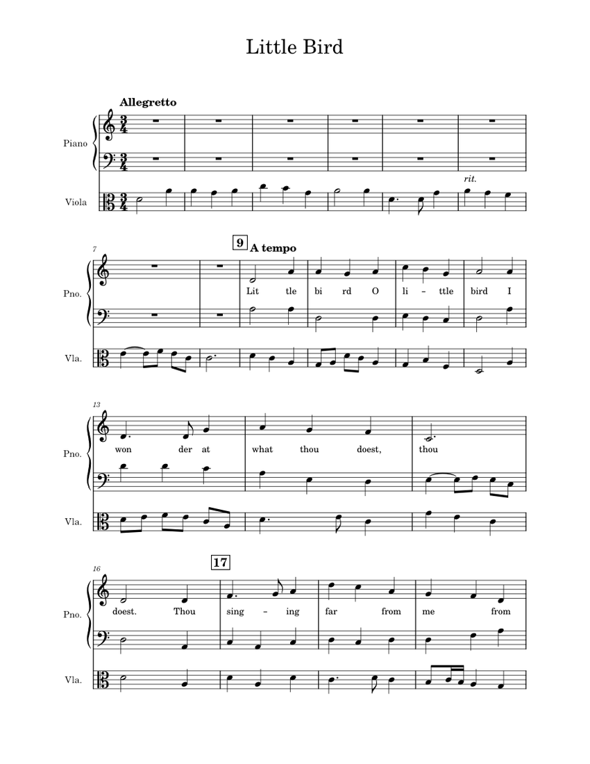 Little Bird Sheet music for Piano, Viola (Mixed Trio) | Musescore.com
