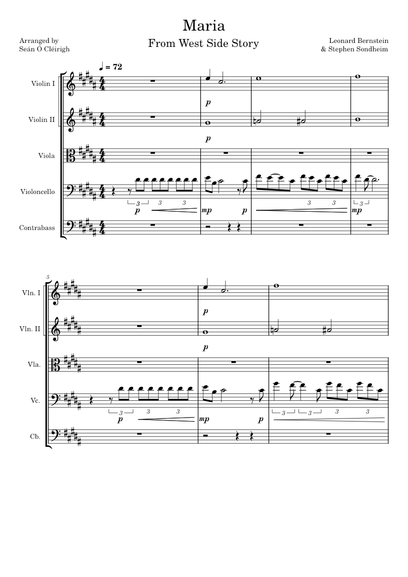 Maria – Leonard Bernstein Sheet music for Contrabass, Violin, Viola ...