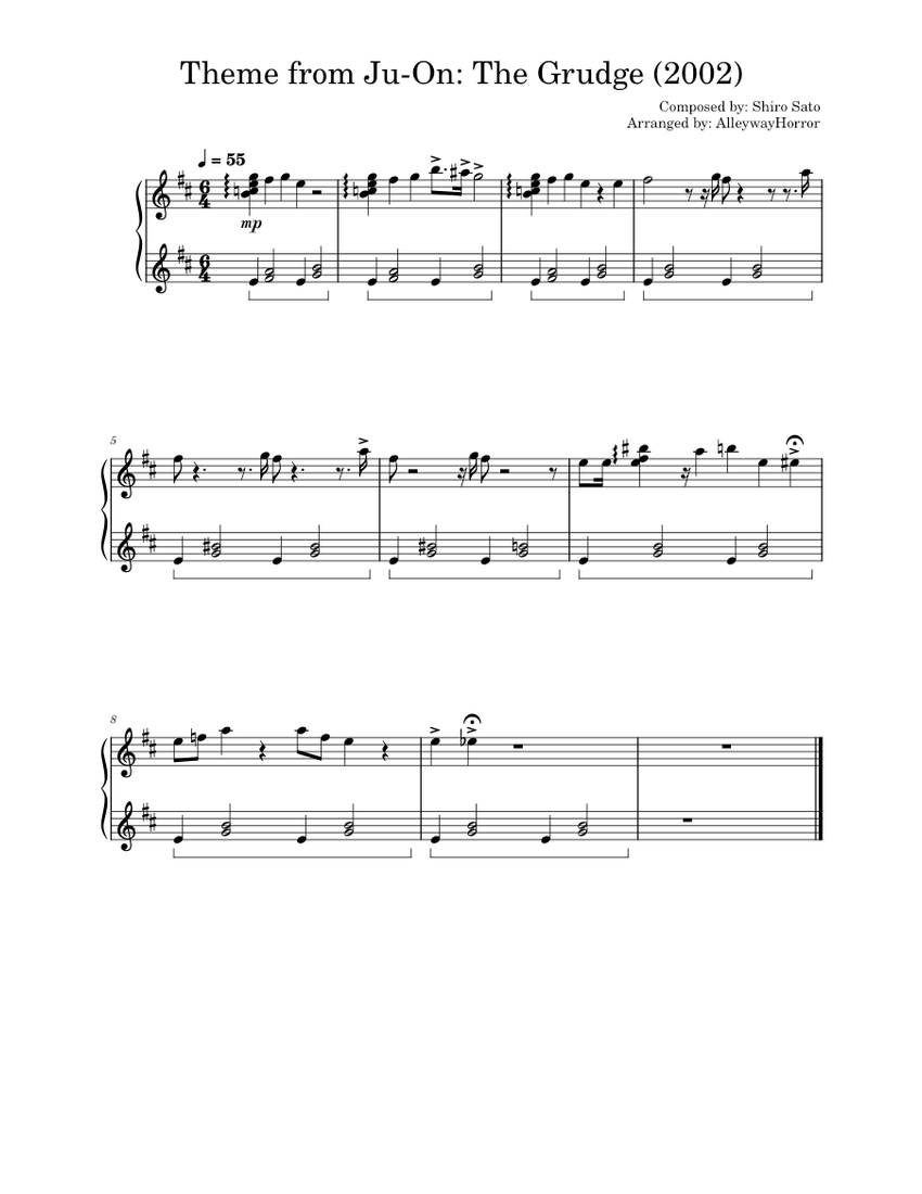 Ju-On Theme – Shiro Sato Sheet music for Piano (Solo) Easy | Musescore.com