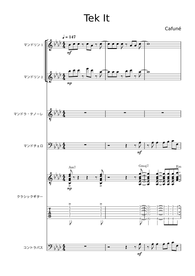 Tek It – Cafuné Sheet music for Contrabass, Guitar (Mixed Ensemble ...