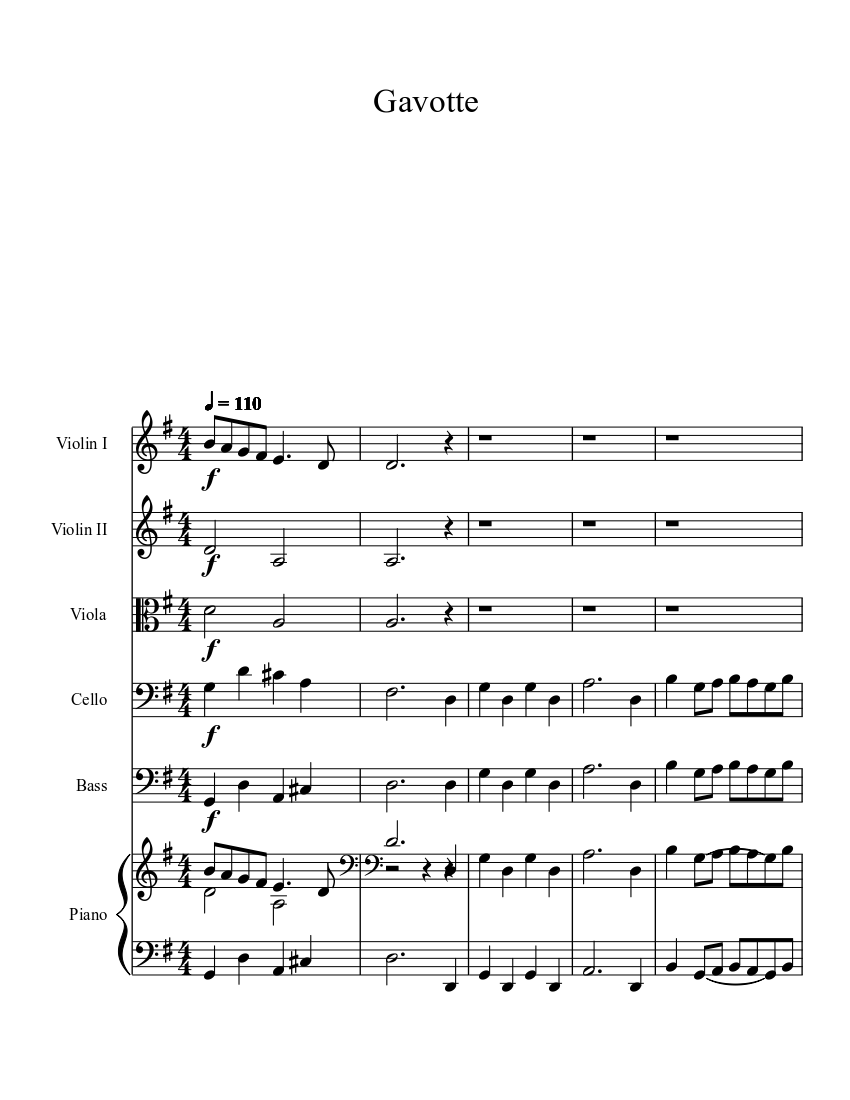 Gavotte Sheet music for Piano, Viola, Cello, Bass guitar (Mixed Quartet ...
