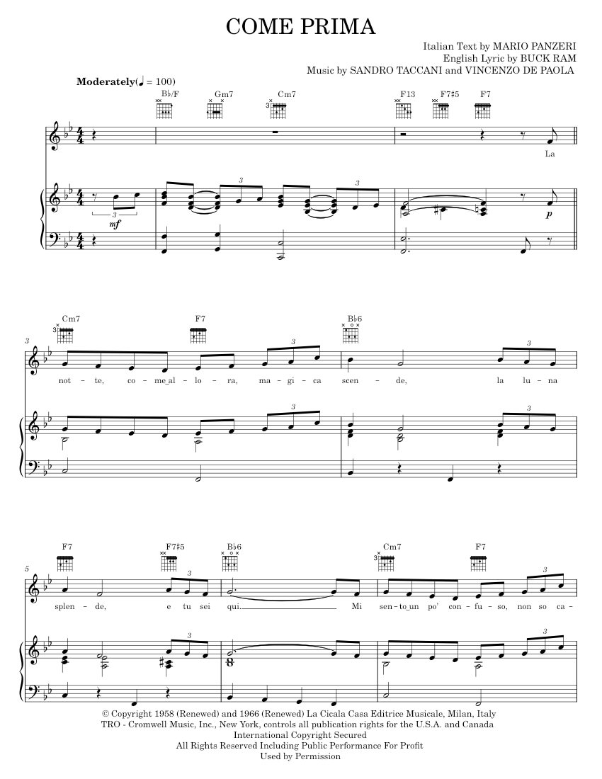 Play Official version of Come Prima Sheet Music by Mario Lanza Dalida ...