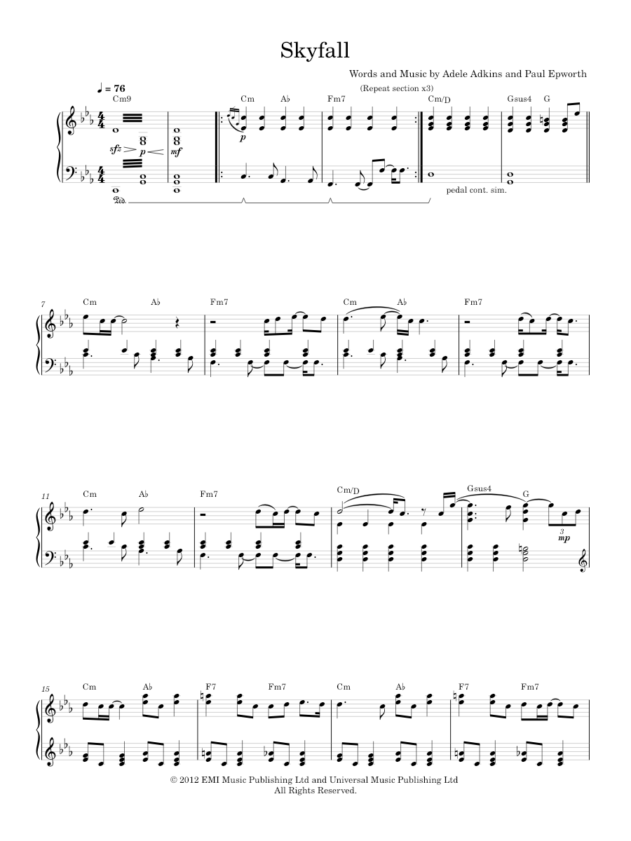 Play Official version of Skyfall sheet music by Adele for Piano ...