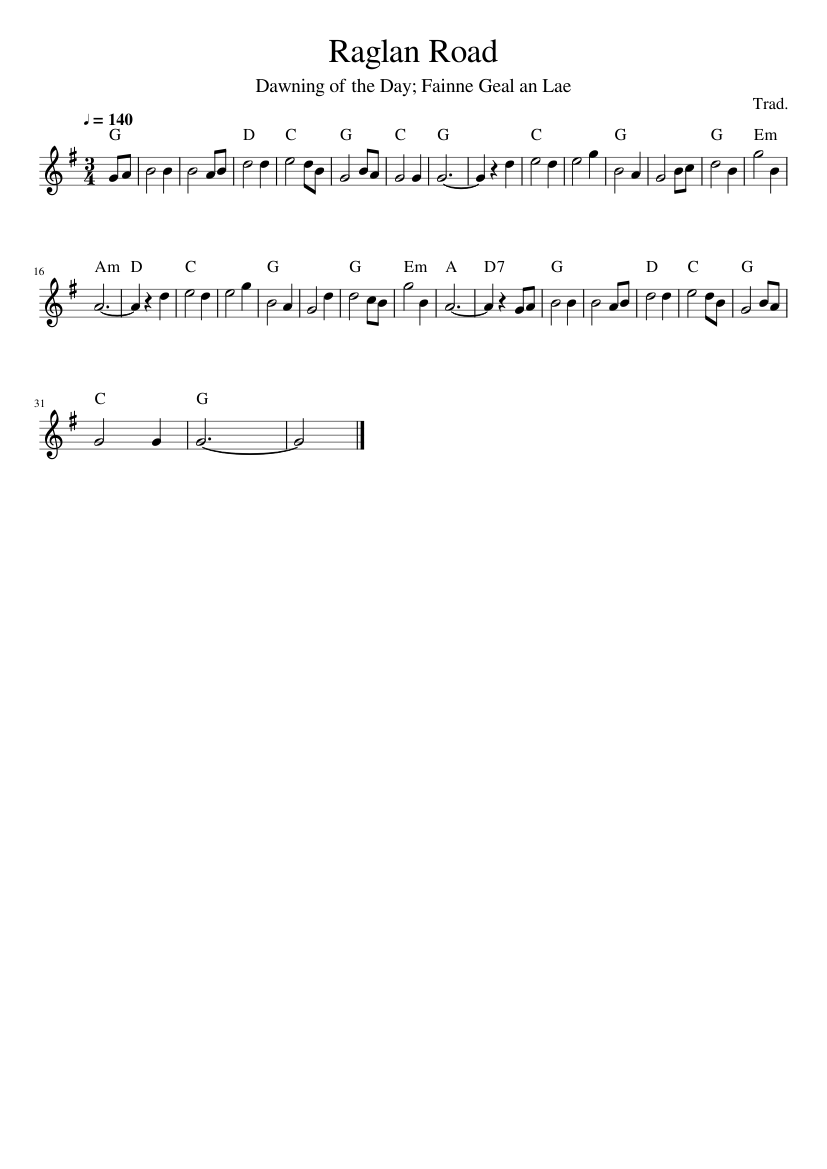 Traditional music - Raglan Road Sheet music for Piano (Solo ...