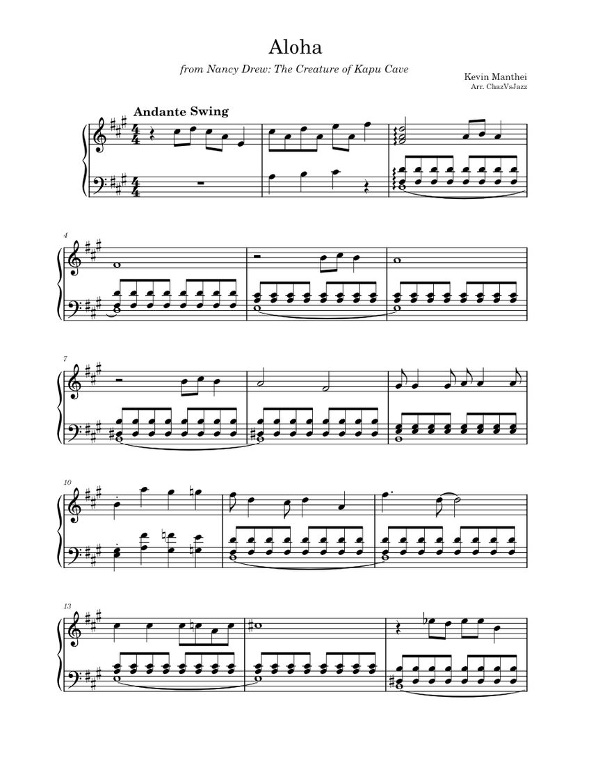 Aloha Sheet music for Piano (Solo) Easy | Musescore.com