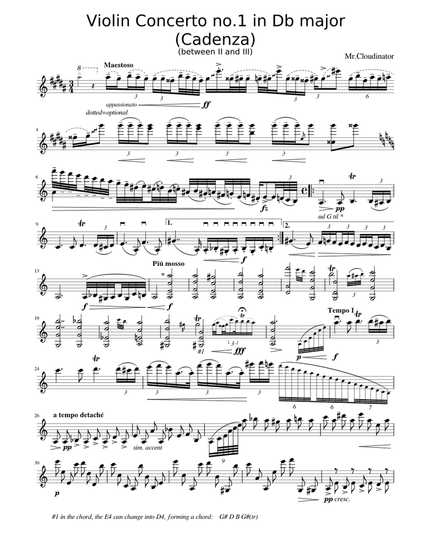 (Cadenza) Violin Concerto in Db major Sheet music for Violin (Solo) | Musescore.com
