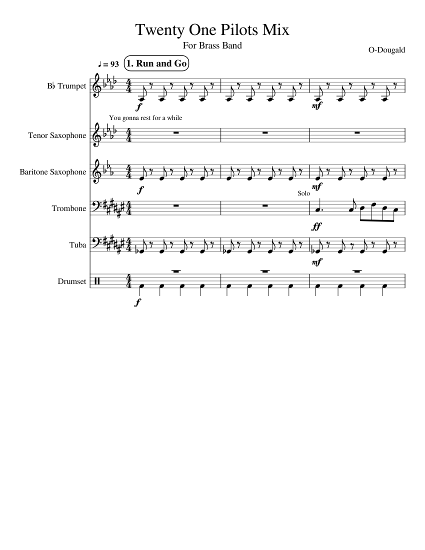 Twenty One Pilots Mix Sheet music for Trombone, Tuba, Saxophone tenor ...