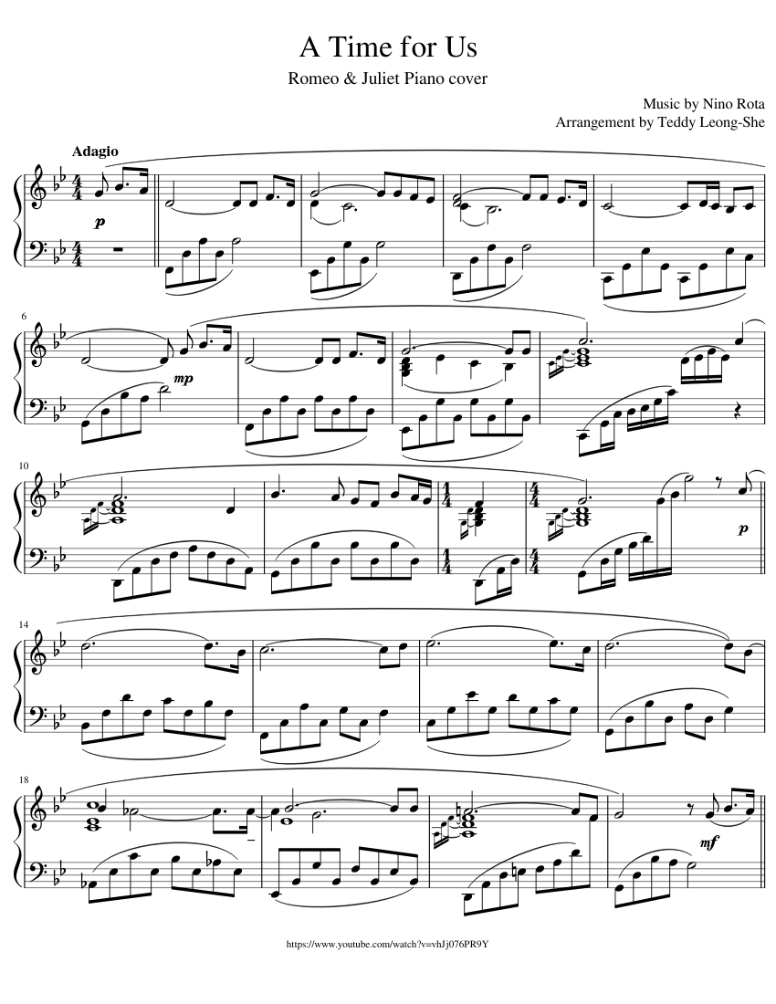 A Time for Us Sheet music for Piano (Solo) | Download and print in PDF ...