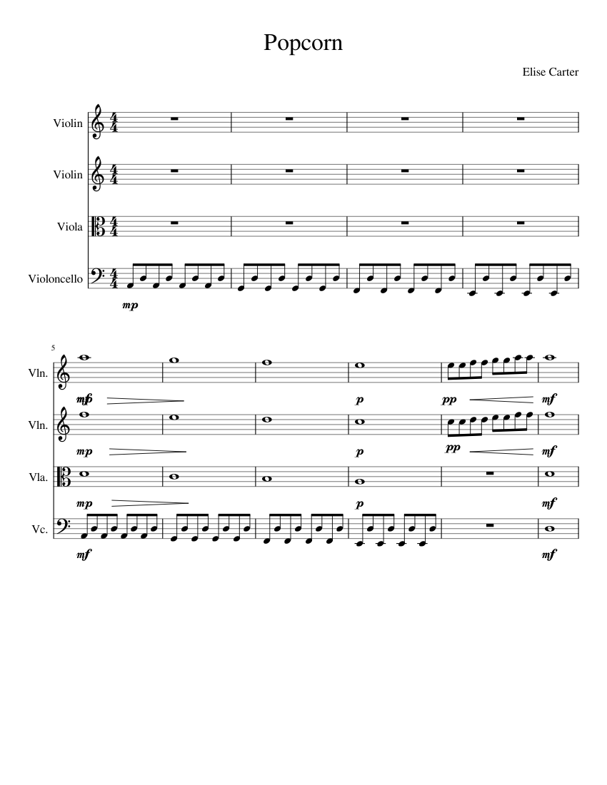 Popcorn - Hot Butter Sheet Music for Violin, Viola, Cello (String ...