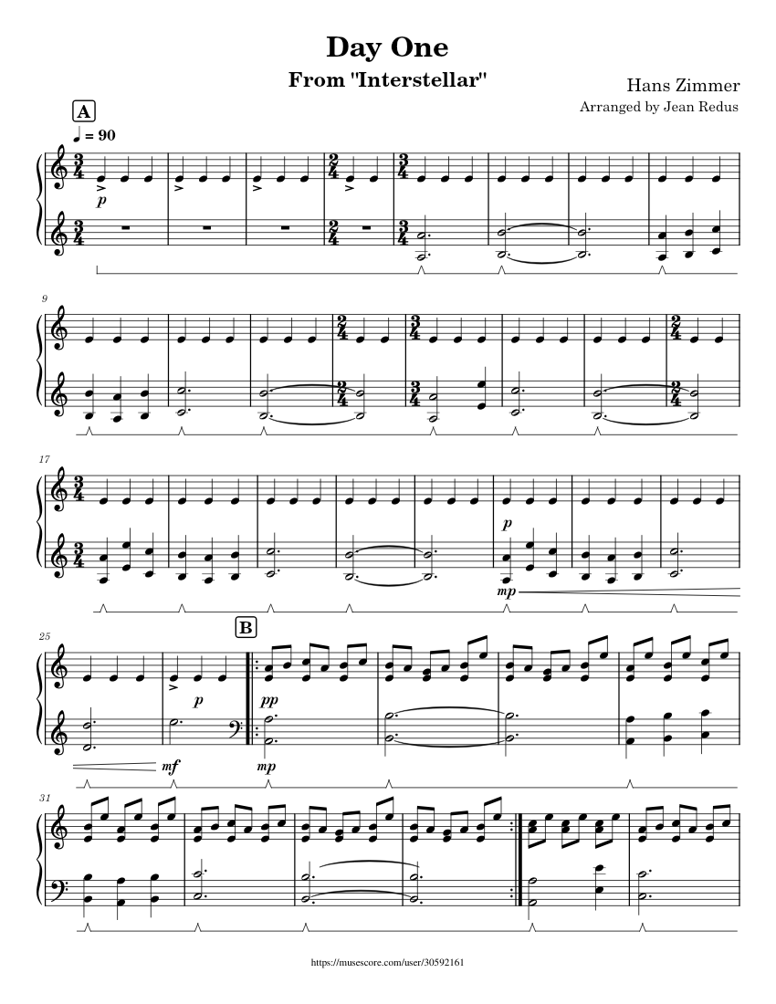 Day One - Interstellar - Hans Zimmer - Piano Sheet music for Piano ...