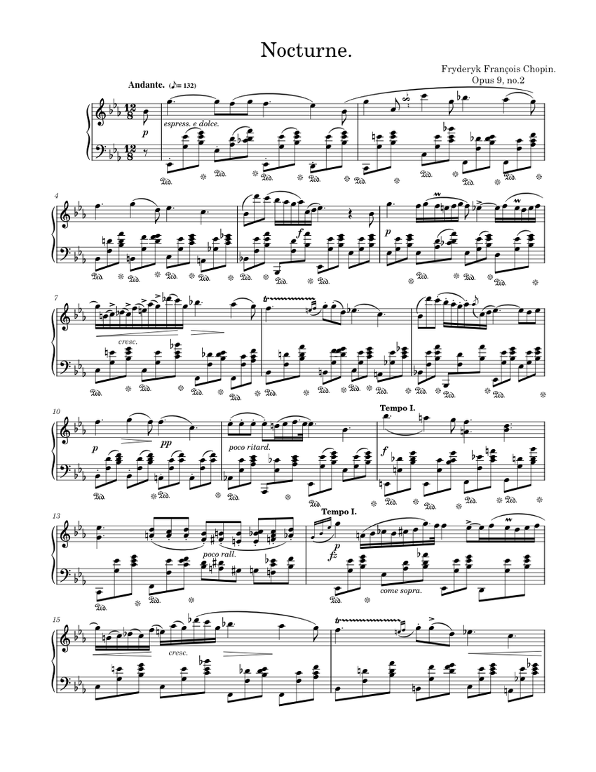 Nocturne in E-Flat major, Opus 9, no.2 - Frederic Chopin Sheet music ...