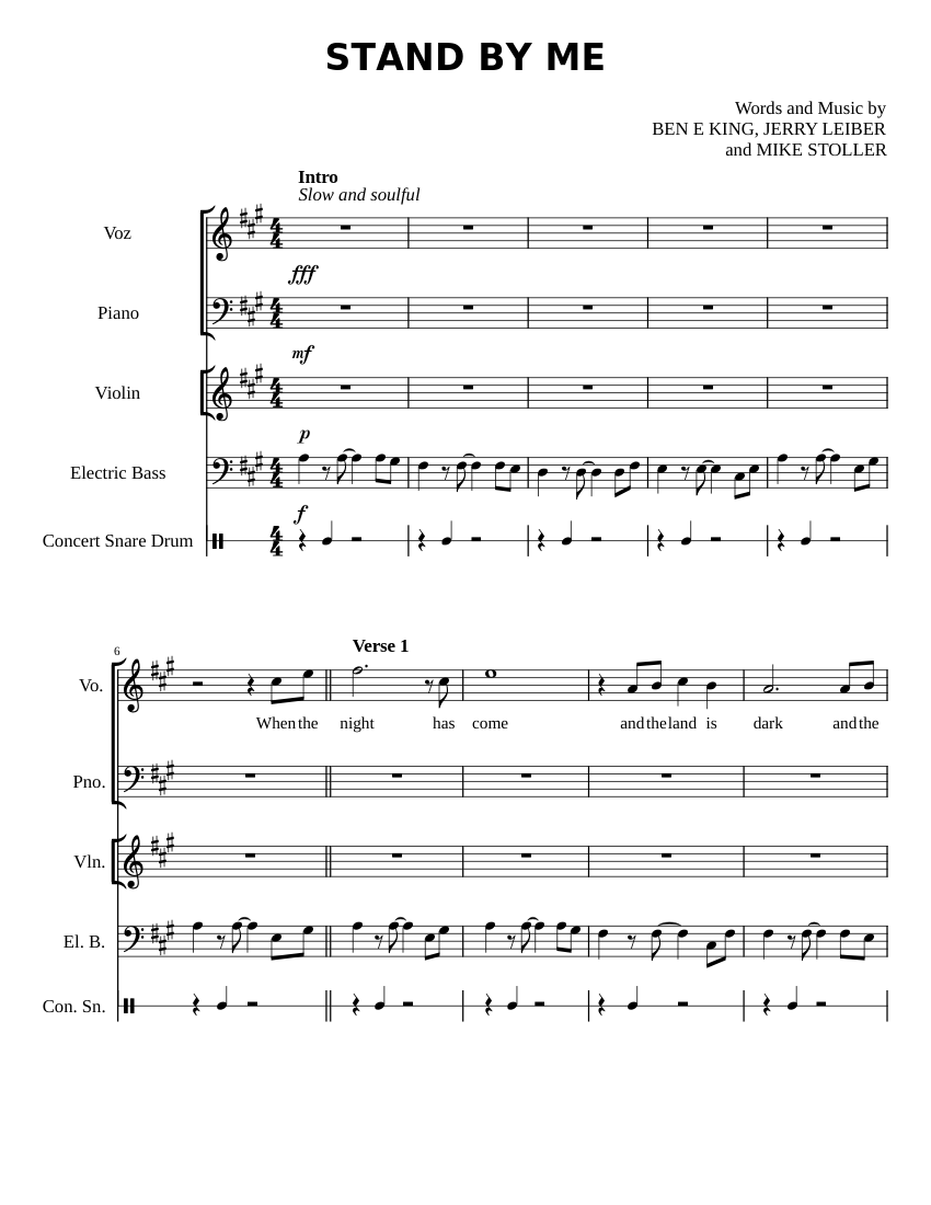 Stand by me – Ben E. King Sheet music for Piano, Vocals, Snare drum ...