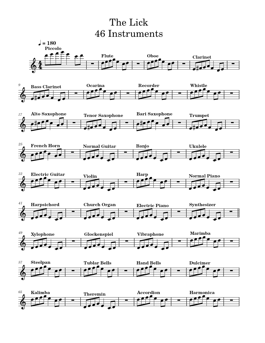 The Lick with 46 instruments Sheet music for Flute piccolo (Mixed ...