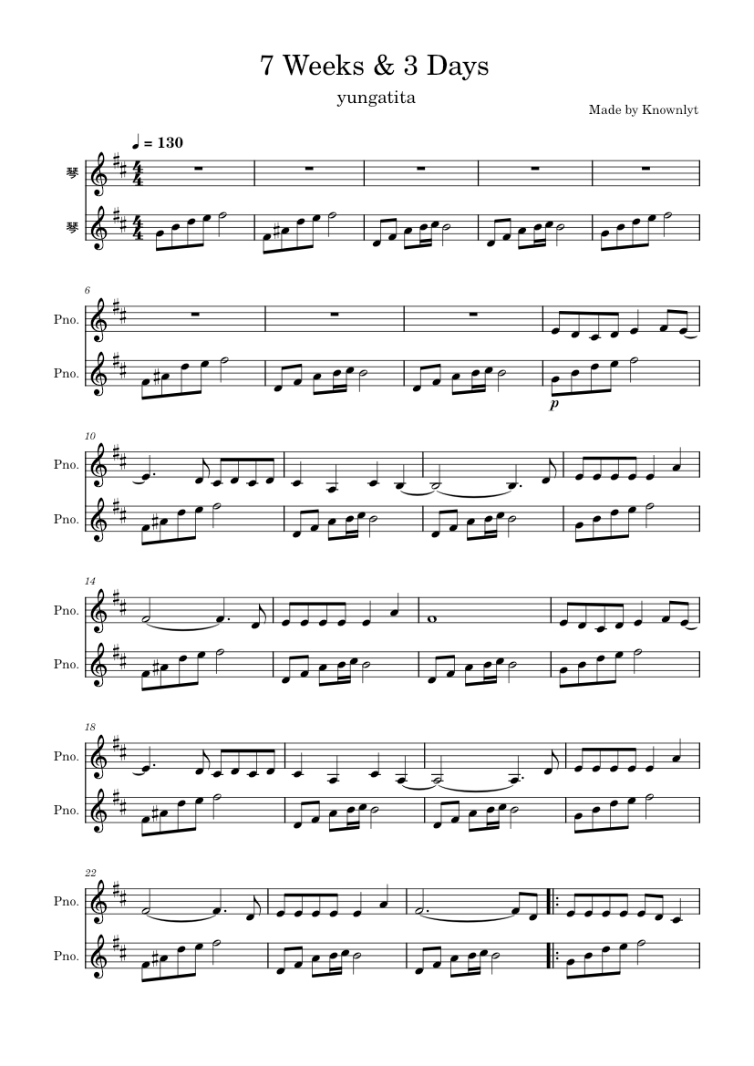 7 Weeks & 3 Days Sheet Music for Piano (Piano Duo) | MuseScore.com