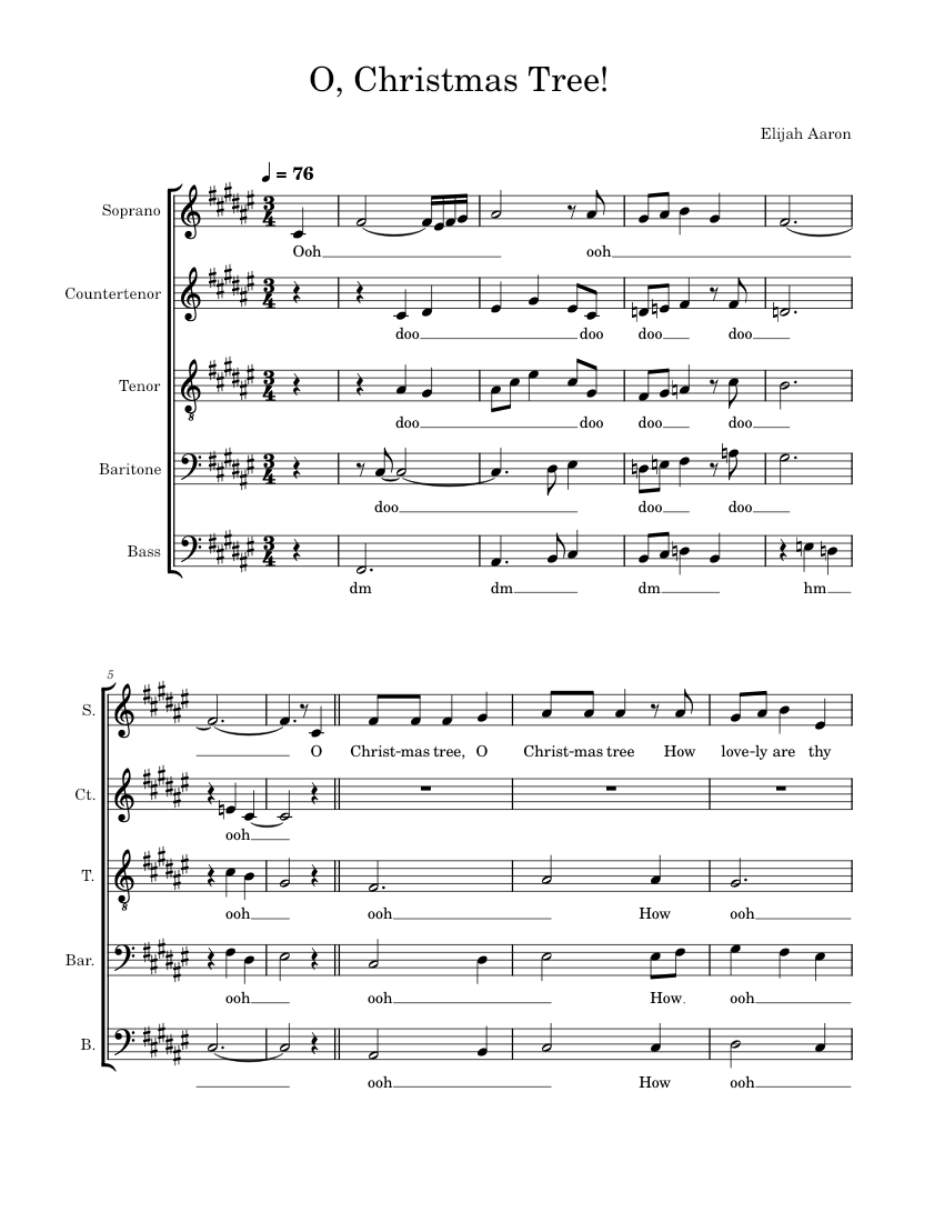 O, Christmas Tree! Sheet music for Soprano, Tenor, Bass voice, Baritone ...