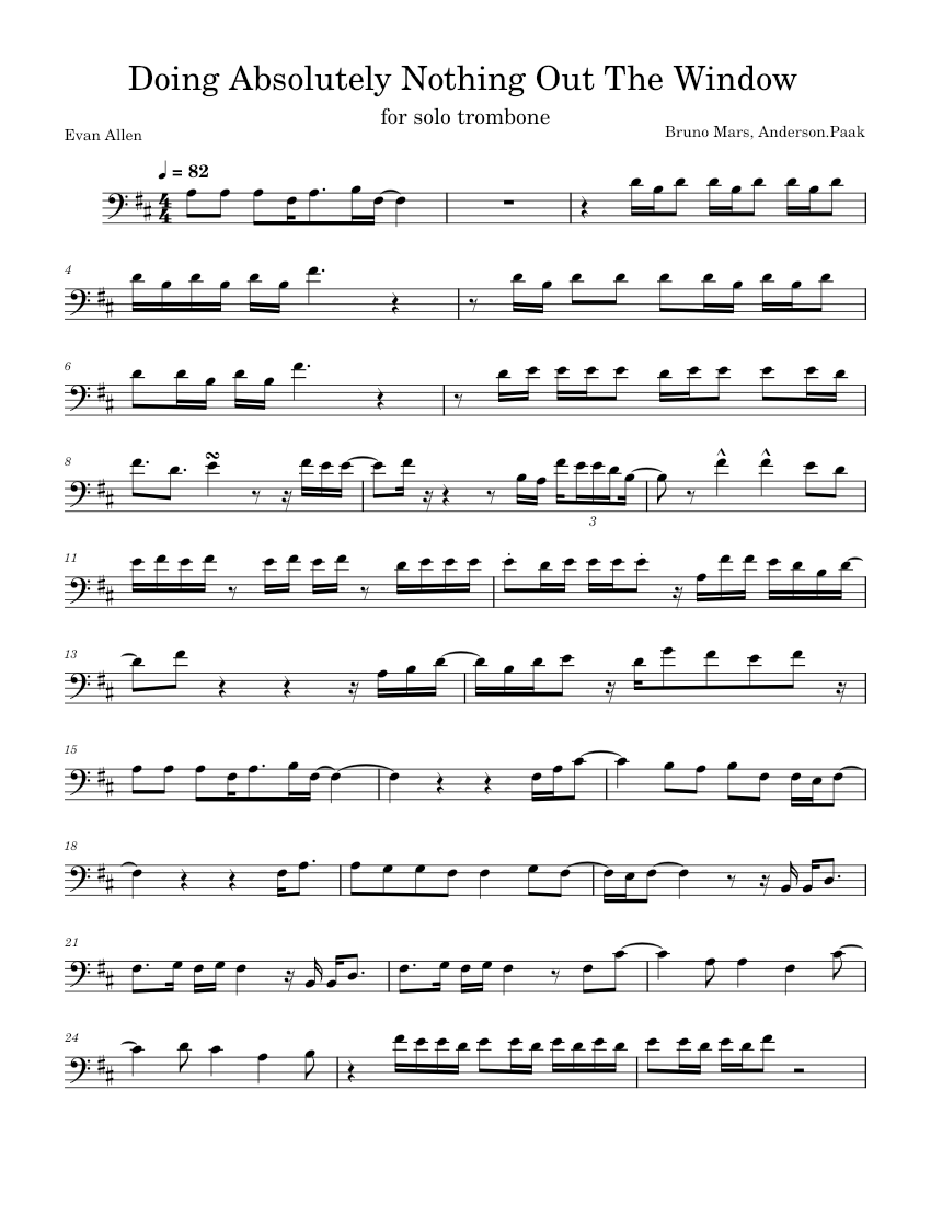 Smokin Out The Window – Silk Sonic Smokin out the Window Sheet music for Trombone (Solo ...