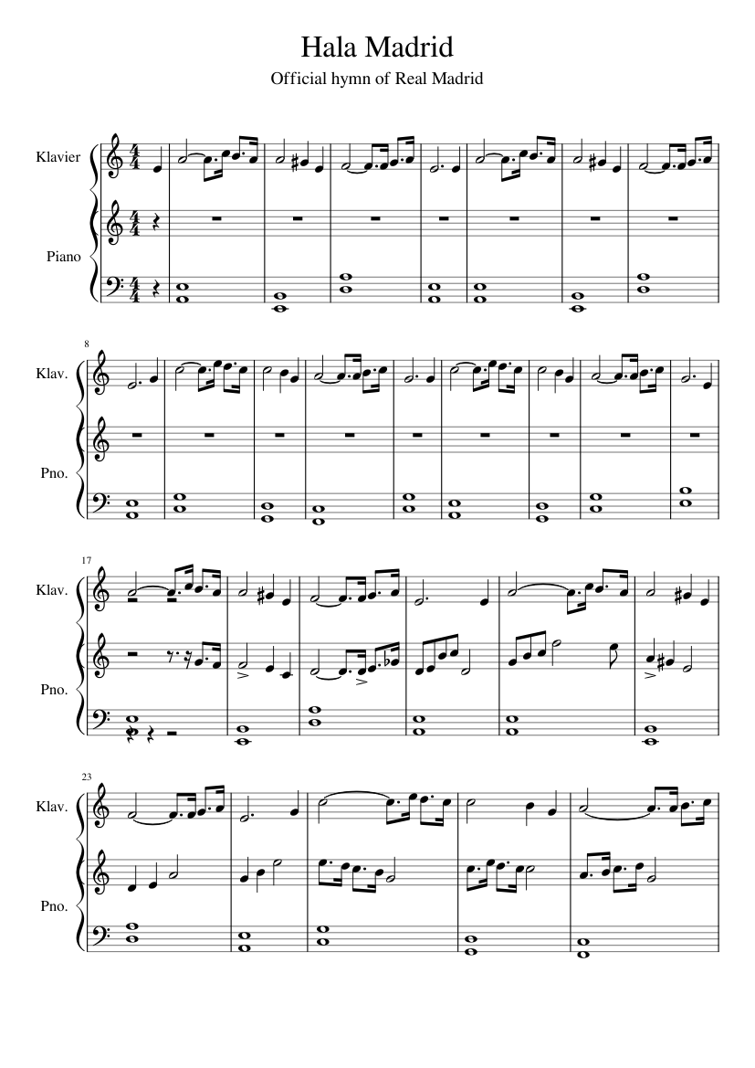 Hala Madrid Sheet Music for Piano (Solo) | MuseScore.com