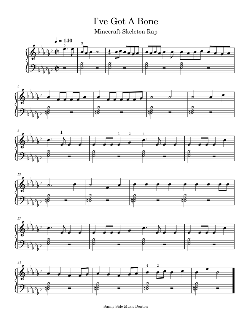 I've Got A Bone - Mnecraft Skeleton Sheet music for Piano (Solo) Easy ...